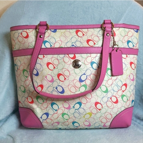 Coach | Bags | Coach Multicolor Signature Tote Bag | Poshmark